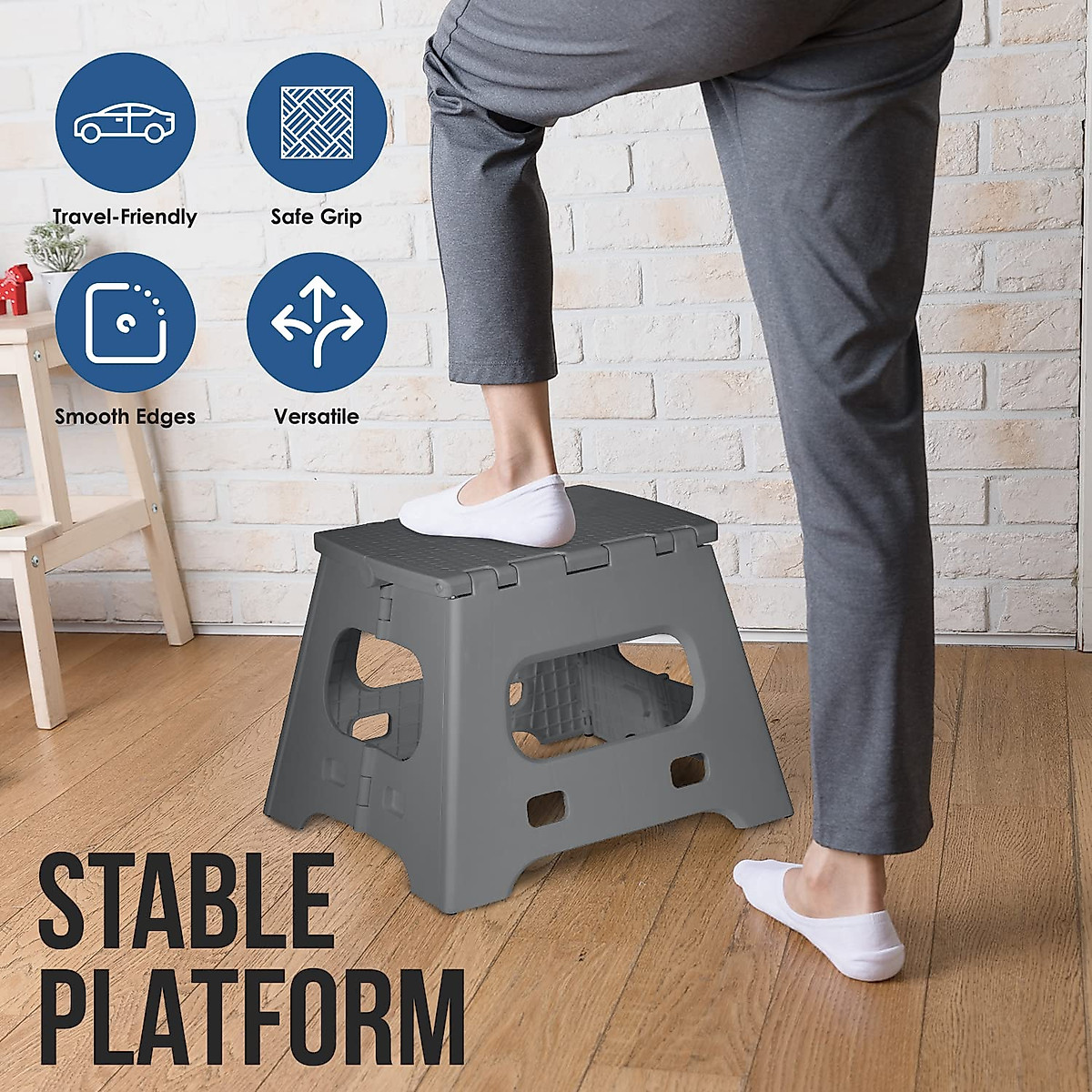 SPLENDOLE Folding Step Stool - 11-Inch Non-Slip Foot Stool for Kitchen, Bathroom, Living Room - Compact and Lightweight Stool Chair with 250-Lb Maximum Weight Capacity Step Stools for Kids and Adults