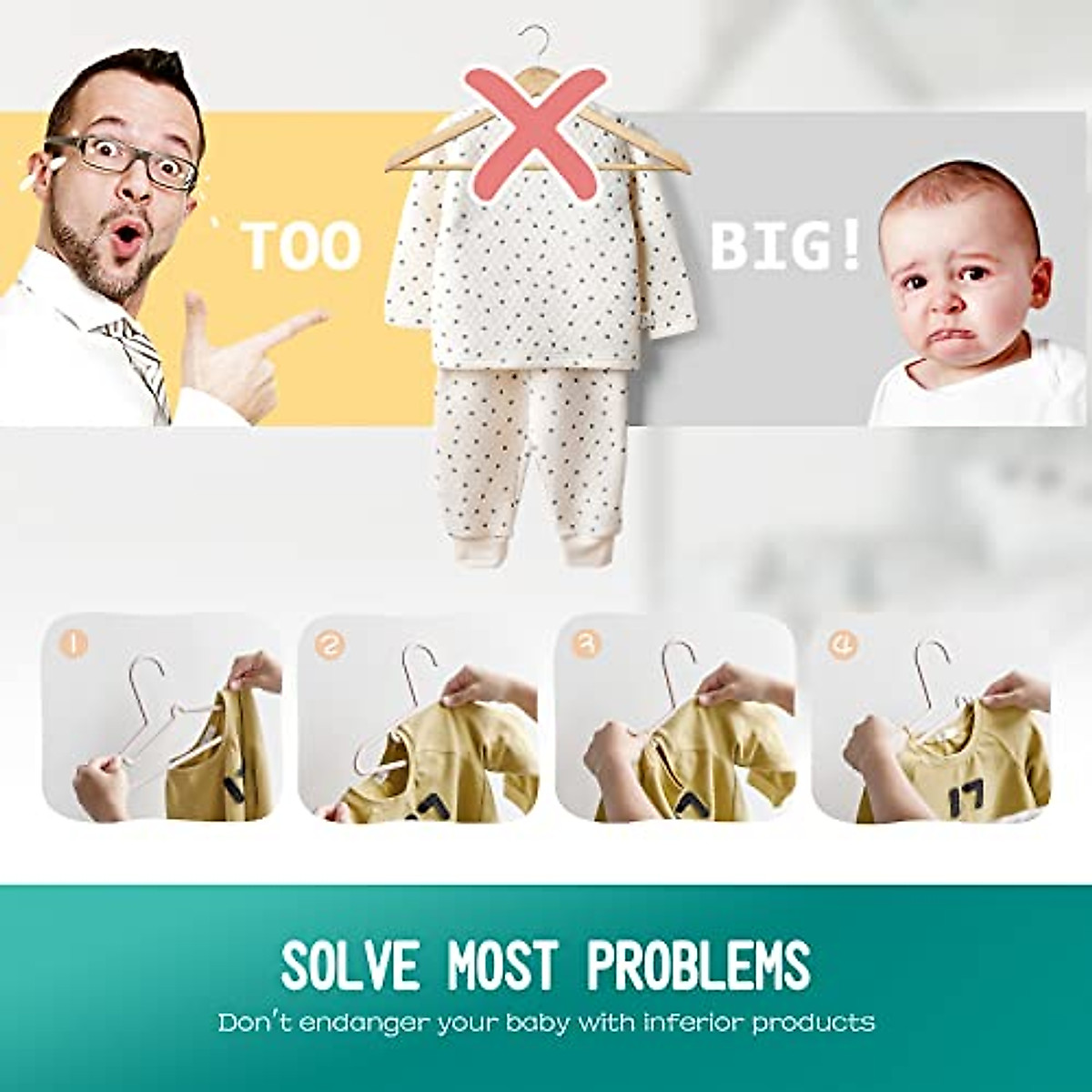 Domiella Plastic Kids Hangers for Nursery,Space Saving Toddler Collar Protection Hangers,Non Slip Baby Hangers for Closet (Gray 20-Pack)