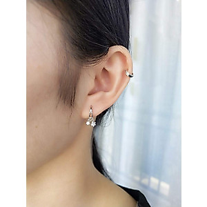 Double Mini CZ Charm Dangle Drop Small Hoop Earrings for Women Cartilage S925 Sterling Silver Cute Huggie Hinged Hoops Hypoallergenic Jewelry Gifts for Birthday Bff Daughter Xmas (silver)