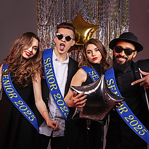 8 Pack Senior 2025 Sash, Gold Glitter Royal Blue Satin Finally Graduated Senior Cheerleader Sashes for Class of 2025 Graduation Party Supplies