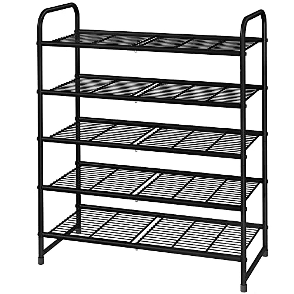 Simple Trending 5-Tier Stackable Shoe Rack, Expandable & Adjustable Shoe Organizer Storage Shelf, Wire Grid, Black