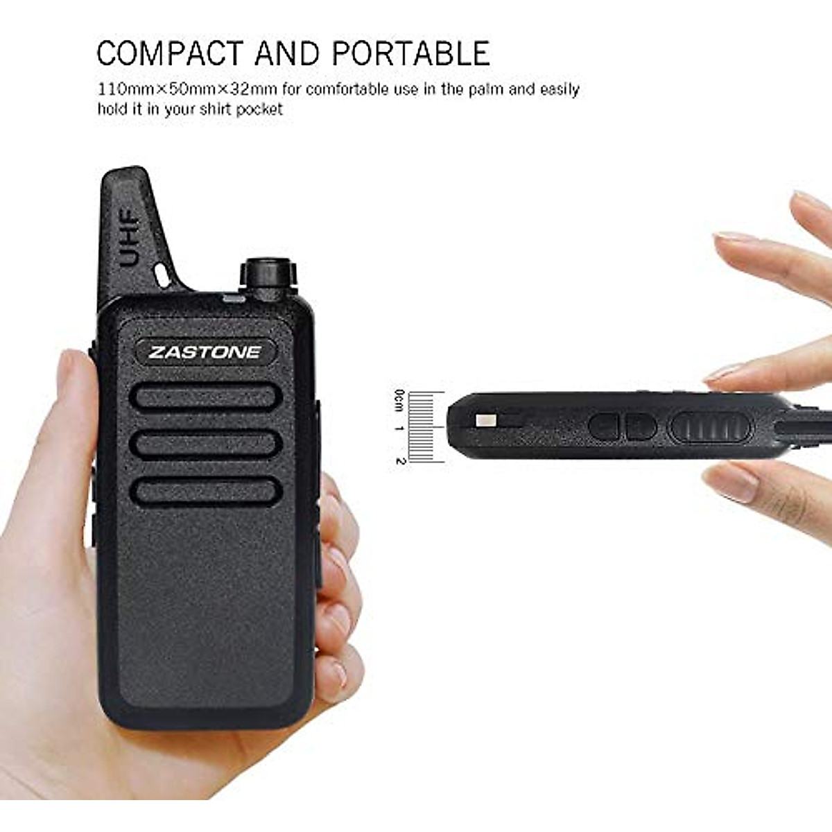 Zastone X6 Rechargeable Long Range Two-Way Radios with Earpiece 2 Pack 3W 16-Channel UHF Walkie Talkies