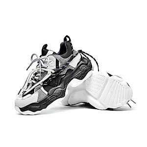 BEAU TODAY Chunky Dad Sneakers for Women,Women Fashion Platform Sneakers,Leather Comfortable Casual Walking Dad Shoes Grey&White US 7