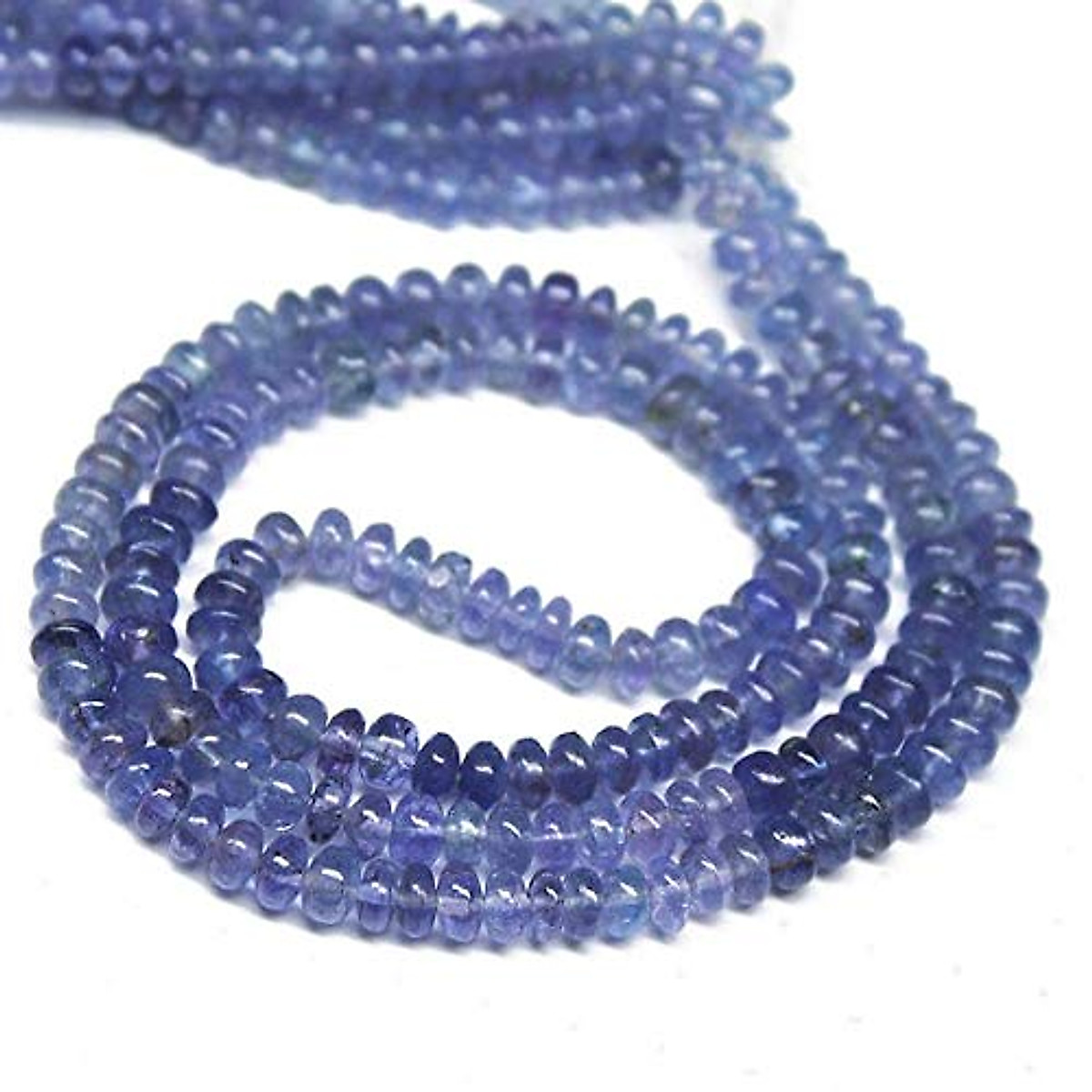 GemAbyss Beads Gemstone Natural Tanzanite Smooth Rondelle Micro Gemstone Craft Loose Spacer Beads Strand 16 Inch Long 4mm 4.5mm Code-MVG-25836