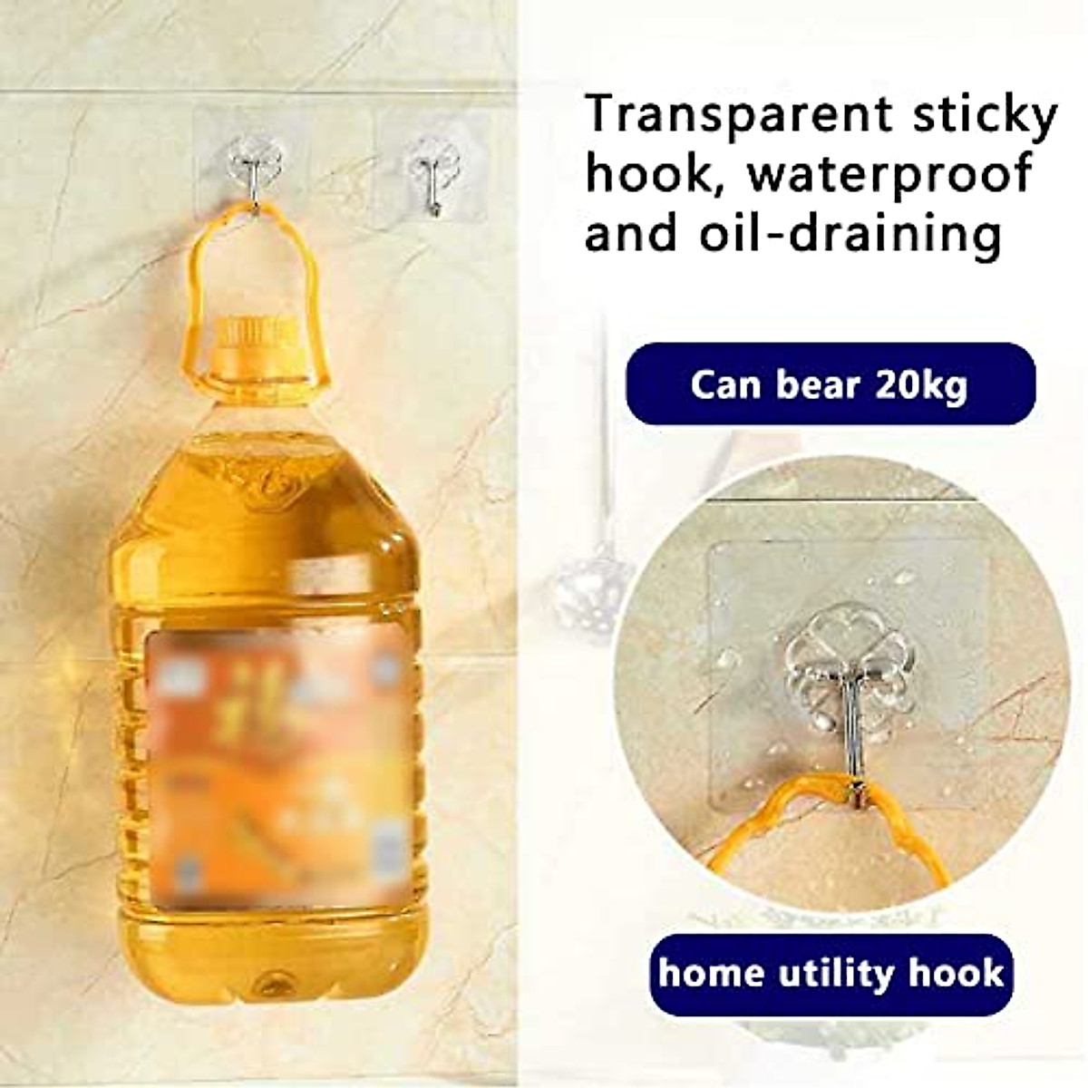WeiMoShangMao Adhesive Hook Transparent Waterproof Rustproof Wall Hook Hanging Heavy Duty Stainless Steel Reusable Utility Hook Kitchen Bathroom Ceiling Office Window Waterproof Home Essentials