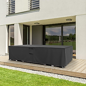 MR. COVER Patio Furniture Covers Waterproof, Outdoor Furniture Cover Fits up to 124L x 63W x 28H Inches, Rectangular Table and Chair Set Covers Rip-resistant Material with Windproof Buckles