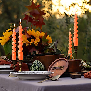 4 Pcs Spiral Taper Candles Handmade Twisted Long Candle Spiral Candle Stick Candles Twisted Candles Wax Unscented Dinner Candle for Halloween Christmas Holiday Wedding Birthday Gift(Orange)