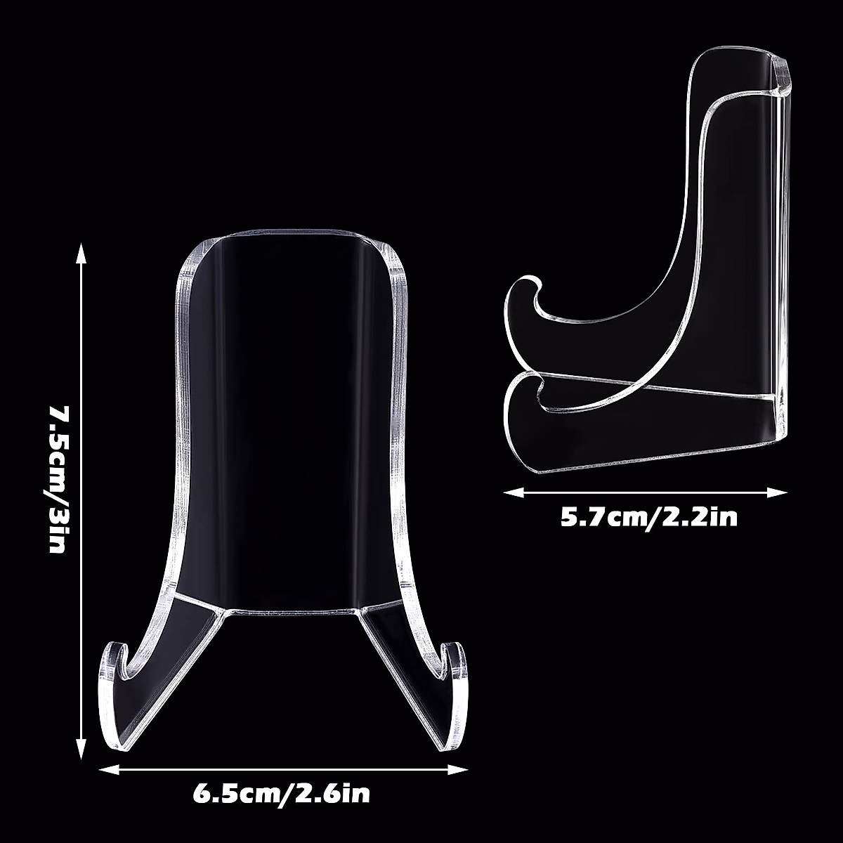 Chunful 2 Pieces Acrylic Plate Stands Clear Acrylic Easels Display Stands with Deep Support Shelves for Display Card Holder Photos Book Picture Table Top Holder Home Decors (3 x 2.6 x 2.2 Inch)