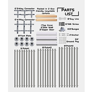 KYBOLT 13 x 20 Ft Heavy-Duty Carport, Portable Garage, 180g PE Waterproof Canopy and 8 x 1.0 mm Poles for Full-Size Pickup Trucks, Boats, and SUVs - White