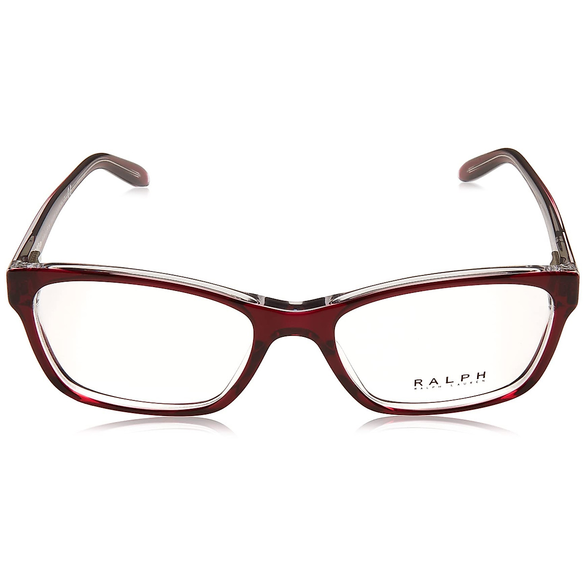 Ralph by Ralph Lauren Women's RA7039 Square Prescription Eyewear Frames, Shiny Transparent Red/Demo Lens, 51 mm