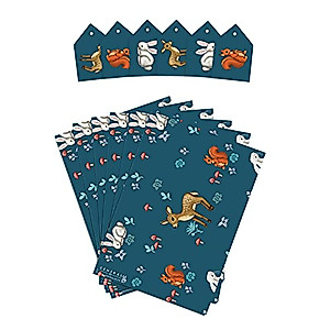 CENTRAL 23 Woodland Creatures Wrapping Paper - Blue Wrapping Paper - 6 Sheets Gift Wrap For Boys And Girls - Animals Deer Mushroom - Comes With Stickers