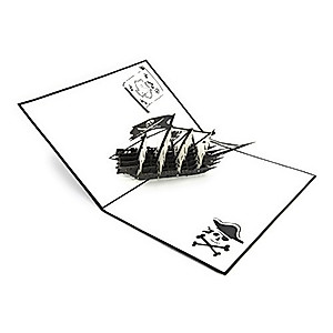 PopLife Black Pirate Ship Pop Up Card for All Occasions - Happy Birthday, Graduation, Congratulations, Retirement, Anniversary, Fathers Day - Treasure Hunters, Ocean Lovers - Folds Flat for Mailing