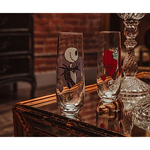 Disney The Nightmare Before Christmas Jack and Sally 9-Ounce Stemless Fluted Glassware, Set of 2 | Toasting Champagne Glass Cups For Wine, Mimosas, Cocktails | Home Bar & Kitchen Essentials