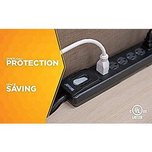 Woods 41496 Surge Protector With Safety Overload Feature 7 Outlets And 10 Ft Cord For 1440J Of Protection, Black