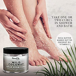 Body Scrub Exfoliator - 12oz COCONUT Sugar scrub cubes w/Mango Butter & Shea butter- Ultra Hydrating & Moisturizing - All Natural & Organic for all body exfoliation- For hands, arms legs, elbow & foot