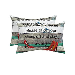 Outdoor Pillow for Recliner Lounge Chair Headrest, Rustic Country Style Wooden Waterproof Lumbar/Head Pillow with Adjustable Elastic Stripe for Patio,Office,Beach,Pool,Car Seat Red High Heels