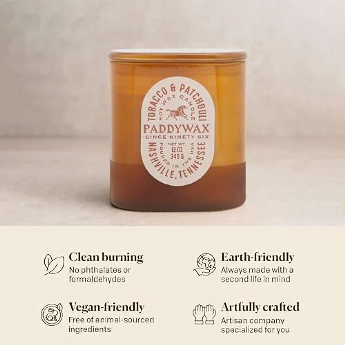 Paddywax Scented Candles Vista Collection Vintage Western Artisan Candle, 12-Ounce, Tobacco & Patchouli