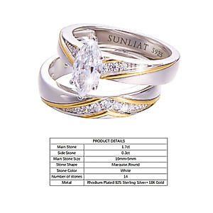 SUNLIAT Wedding Engagement Rings for Women, 925 Sterling Silver Marquise Cut Cubic Zirconia Bridal Rings Set, Wedding Band Promise Rings for Her Simulated Diamond Anniversary Ring