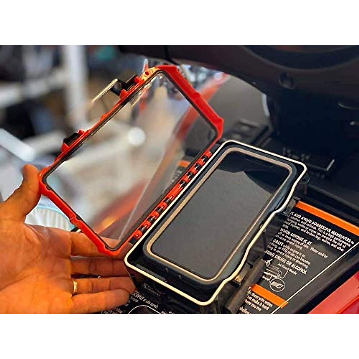 Sgroi Innovations, LLC SafeBox (Orange) - Universal, Waterproof Cell Phone Case. Allows Full Usage of Phone While Protected from The Elements!