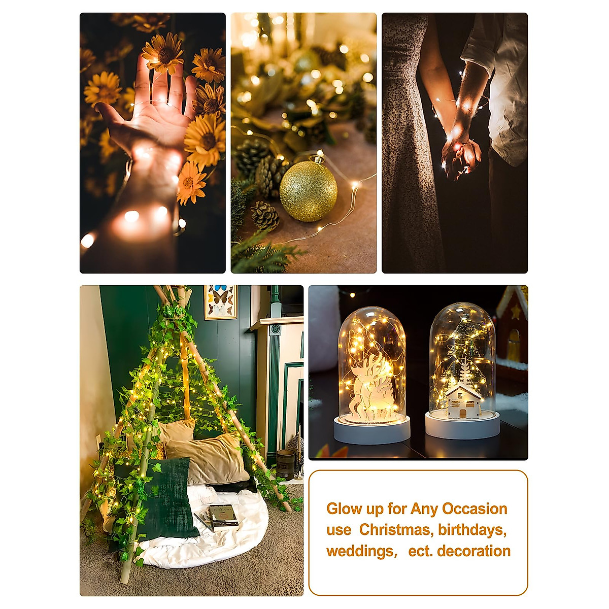 Fibevon Fairy Lights Battery Operated, 12-Pack 7.2ft w/20 LED Mini Lights Waterproof String Lights for Mason Jar/Centerpiece Table/Bedroom/Wedding/Valentines/Christmas/Outdoors/Indoor Decoration