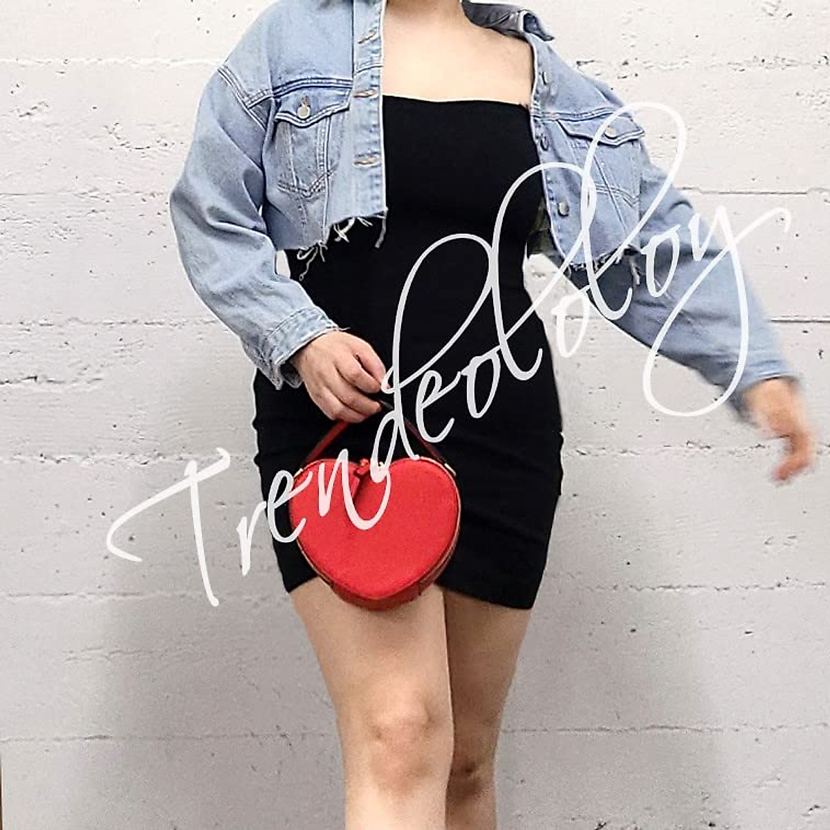 Cute Heart Shape Girls Womens Vegan Leather Small Handle Satchel Crossbody Purse… (Red)