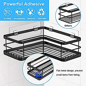 homyfort Adhesive Corner Shower Caddy Shelf Basket Rack and Bar Soap Holder with 4 Hooks, Rust Proof No Drilling Shower Organizer Corner Shower Basket for Bathroom Toilet Kitchen Storage, Black