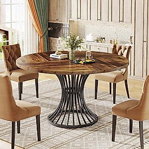 LITTLE TREE Round Dining Table for 4-6 People, 47" Large Rectangular Kitchen Table with Geometric Legs, Unique Dinner Table Kitchen & Dining Room Furniture