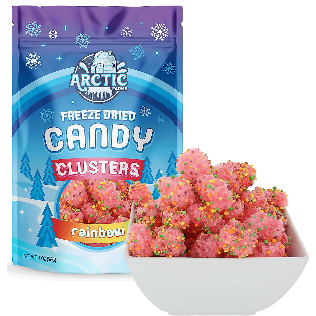 Arctic Farms Freeze Dried Candy Gummy Clusters Candies 2oz Bagged and Boxed (Rainbow)