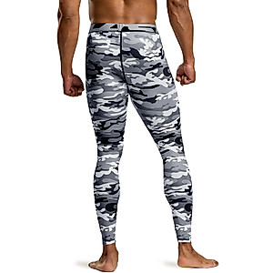 TSLA Men's Compression Pants, Cool Dry Athletic Workout Running Tights Leggings with Pocket/Non-Pocket, 3pack Tights Black/Camo Black/Camo Grey, Large