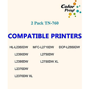 2-Pack ColorPrint Compatible TN760 Toner Cartridge Replacement for Brother TN-760 TN 760 TN-730 TN730 Work with DCP-L2550DW HL-L2350DW L2390DW L2395DW L2370DWXL MFC-L2710DW L2750DWXL Printer (Black)