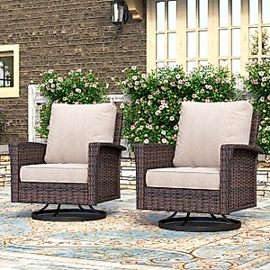 HERA'S HOUSE Oversized High Back Outdoor Swivel Patio Chairs Set of 2, 5.5" Thick Cushions, Wicker Rattan Patio Furniture for Deck Porch Balcony Backyard, Beige