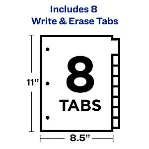 Avery 8-Tab Binder Dividers, Write & Erase White Big Tabs, 1 Set (23078)