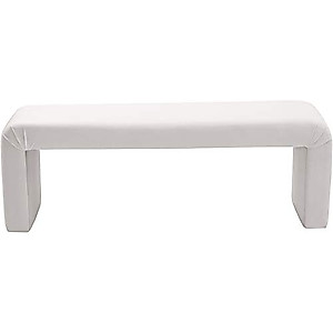 Meridian Furniture Minimalist Collection Modern | Contemporary Velvet Upholstered Bench, 53" W x 14.75" D x 18.25" H, Cream