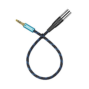 DREMAKE 3-Pin Mini XLR to Jack 3.5mm Plug Stereo Audio Balanced Cable, 1/8" TRS 3.5mm Male to Mini XLR Male Adapter Cable for Cameras, Headphones, 1 Feet - Blue Tweed Braided