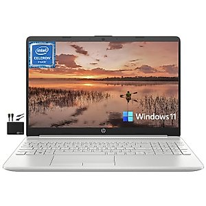 HP 2022 Newest 15.6'' HD Laptop, Intel Quad-core Celeron N4120 Processor (Upto 2.6GHz), 16GB RAM, 512GB SSD, HD Webcam, Wi-Fi 5, Bluetooth, 10+ Hours Battery, Windows 11+MarxsolCables, Natural Silver