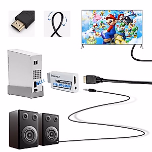 PORTHOLIC Wii to HDMI Converter 1080P for Full HD Device, Wii HDMI Adapter with 3,5mm Audio Jack&HDMI Output Compatible with Wii, Wii U, HDTV, Monitor-Supports All Wii Display Modes 720P, NTS