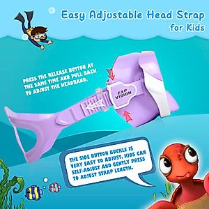 Kids Swim Mask 180° Snorkel Diving Mask, Anti-Fog Child Swim Goggles with Nose Cover No-Leak Swimming Goggles Anti-Shattered Lens for Youth 4-15 (Purple)
