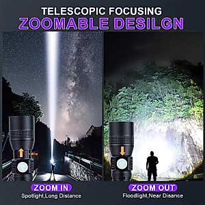 Rechargeable Flashlights, 2 PCS 3 in 1 Super Bright Black Light Flashlights 2000 Lumens, 7 Modes, Zoomable, Waterproof Flash Light Recharchable for Camping, Emergency, Pet Clothing Detection with bag