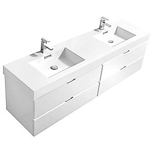 Bliss 80" Double Sink High Gloss White Wall Mount Modern Bathroom Vanity