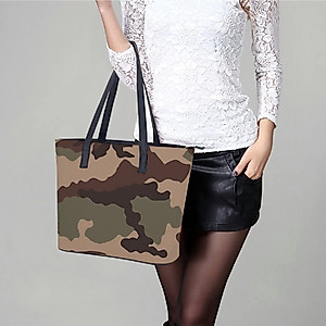 Green Camouflage Women's Tote Bag PU Leather Shoulder Bag Handbags Purse For Work Shopping Travel