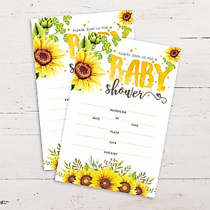 Baby Shower Invitation Cards With Envelopes, Sunflower Invites for Baby Showers and Parties - Pack of 25-（YQK-018）