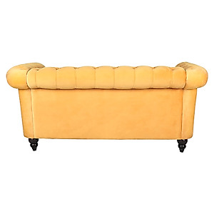 LEVNARY Velvet Sofa, Chesterfield Tufted Upholstered 2 Seater Couch, Modern Loveseat Couch Classic Furniture for Living Room Bedroom (Yellow)