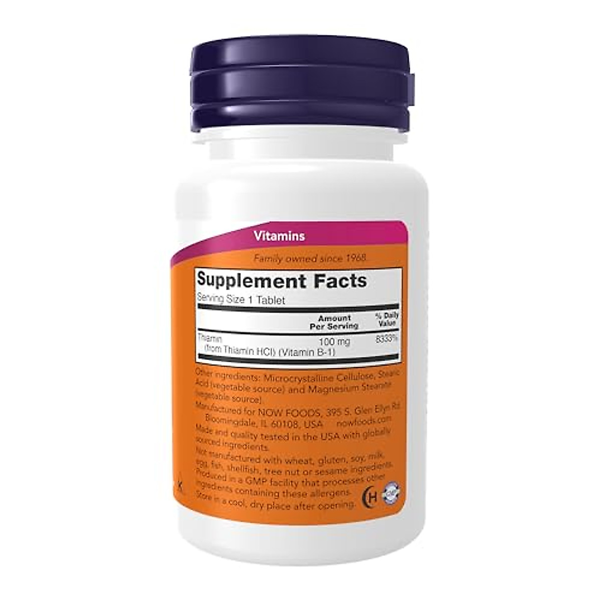 NOW Supplements, Vitamin B-1 100 mg, Energy Production*, Nervous System Health*, 100 Tablets