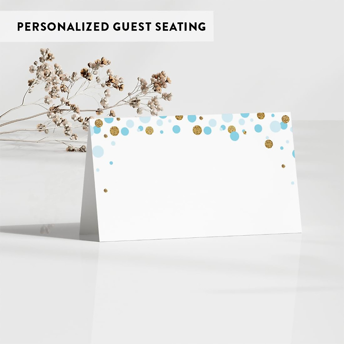 Andaz Press Light Blue Gold Glitter Boy Baby Shower, Printable Table Tent Place Cards, 20-Pack, Seat Placement Cards Blank Place Cards For Table Settings Name Cards for Baby Bridal Wedding Shower