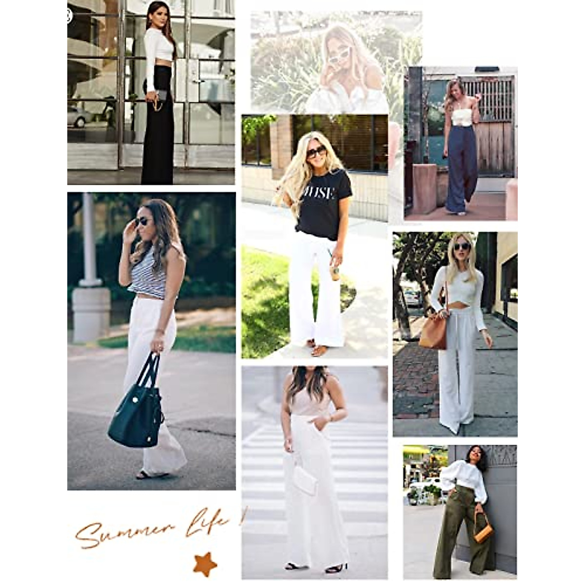 HEEKPEK Linen Pants for Women High Waisted Trousers Straight Wide Leg Flowy Pant Casual Button Up Summer Beach Pants Beige