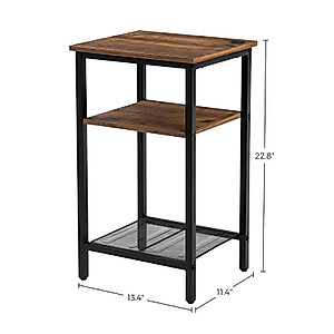 VASAGLE End Table, 3-Tier Nightstand, Side Table for Small Space in Living Room, Bedroom, Steel Frame, Easy Assembly, 1 Pack, Chestnut Brown