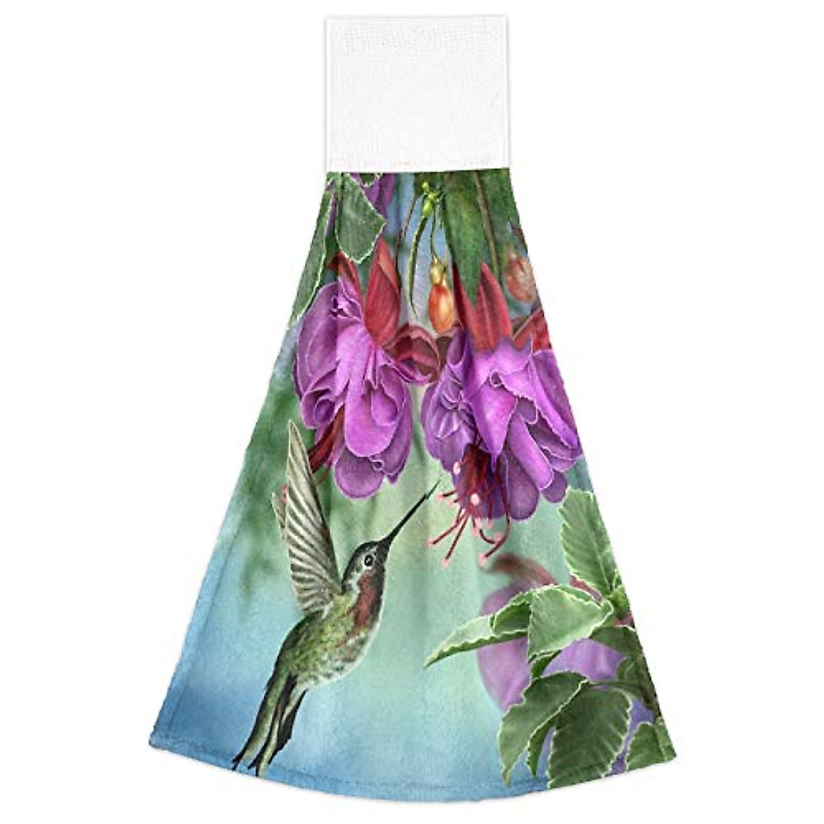 Summer Hummingbird Hand Towels for Kitchen,Purple Flower Absorbent Tie Hanging Towel with Loop 2 PCS Kitchen Linen Sets for Bathroom Restroom Home Decor