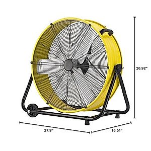 Uthfy 24 Inch Heavy Duty Industrial Drum Fan, 320W High Velocity Floor Fan with 3 Speeds, 360° Tilt Metal Garage Fan for Warehouse, Commercial, Workshop, Factory and Basement