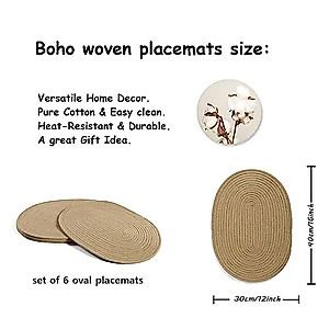 DAJAMAI Jute Woven Oval Placemats Set of 6, Brown Plate Charger 12x16 inches Jute Heat Resistant Non-Slip Weave Placemats Farmhouse Straw Braided Rattan Tablemats Wicker Placemats for Dining Table