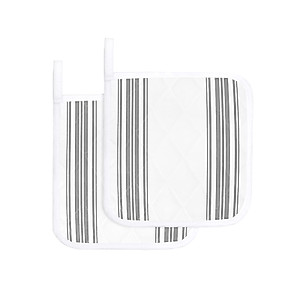 Grey White Stripes 2 PCS Pot Holders for Kitchens Counter, Casual Bohemian Geometric Art Decor Heat Insulated Podholders Oven Hot Pads for Cooking BBQ Baking Heat Proof Mat